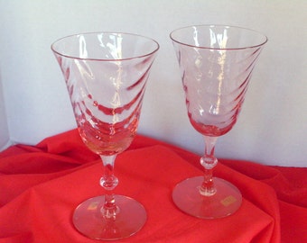 Vintage Pink Crystal Stemware, Set of 2, wine glasses