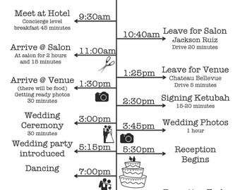 Wedding Party Schedule Timeline with Icons Customized and