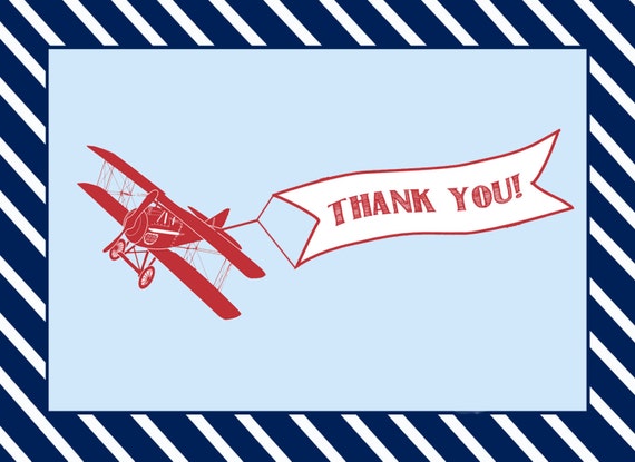 Items similar to Vintage Airplane Thank You Card (Printable) - Custom ...