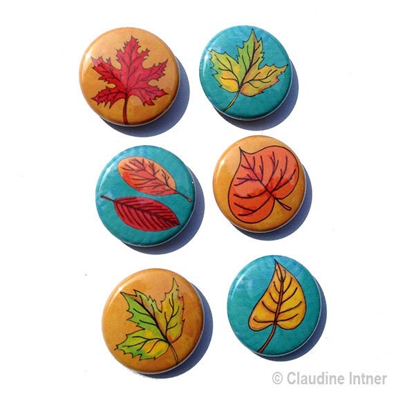 Leaf Magnets or Leaf Pins 1 inch fall leaves magnet by claudine