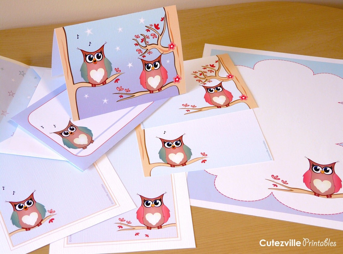 Half Page Printable Owl Stationery