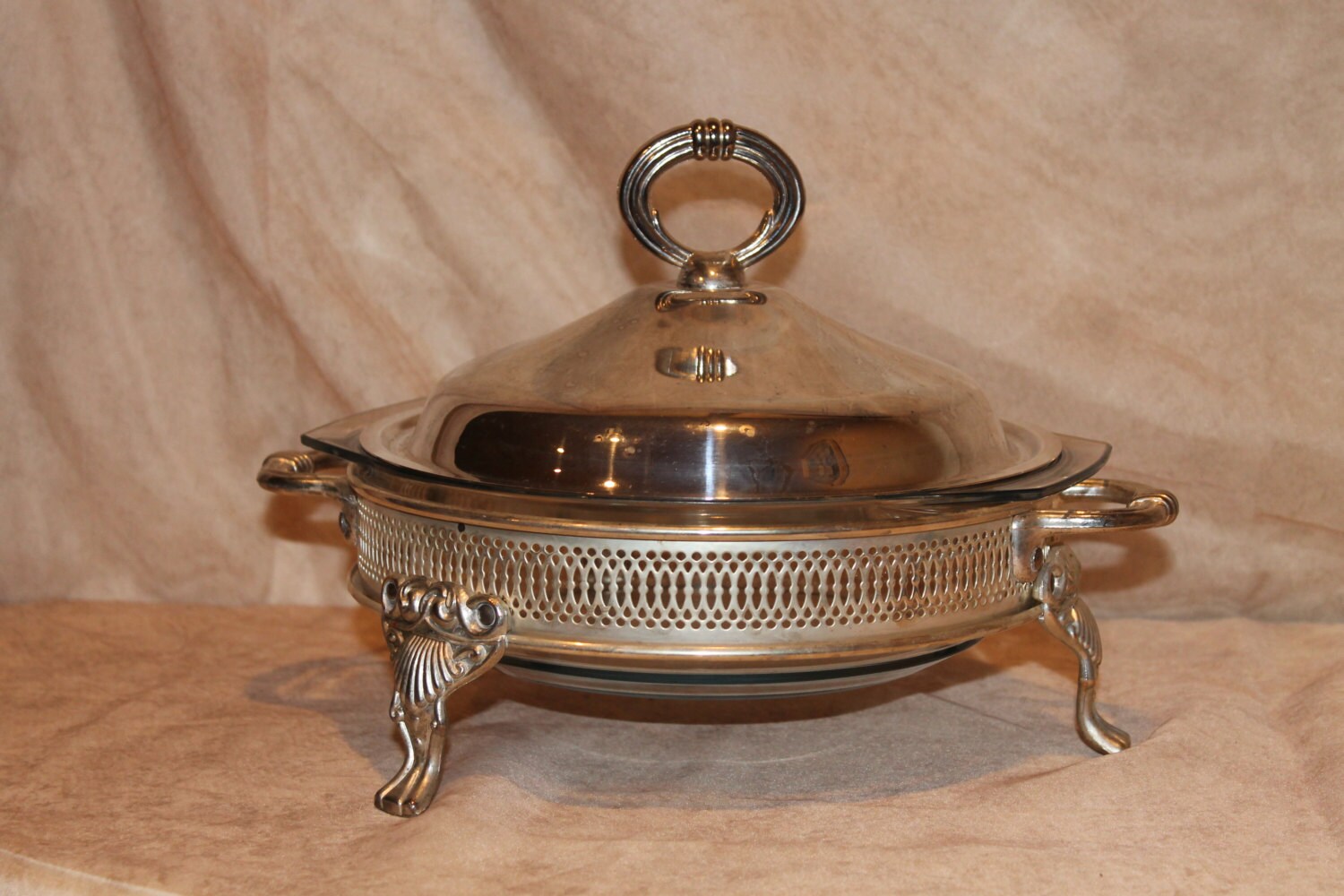 BRAZILIAN Silverplate Casserole Dish Server 2 Qt Glass Insert with Lid ...