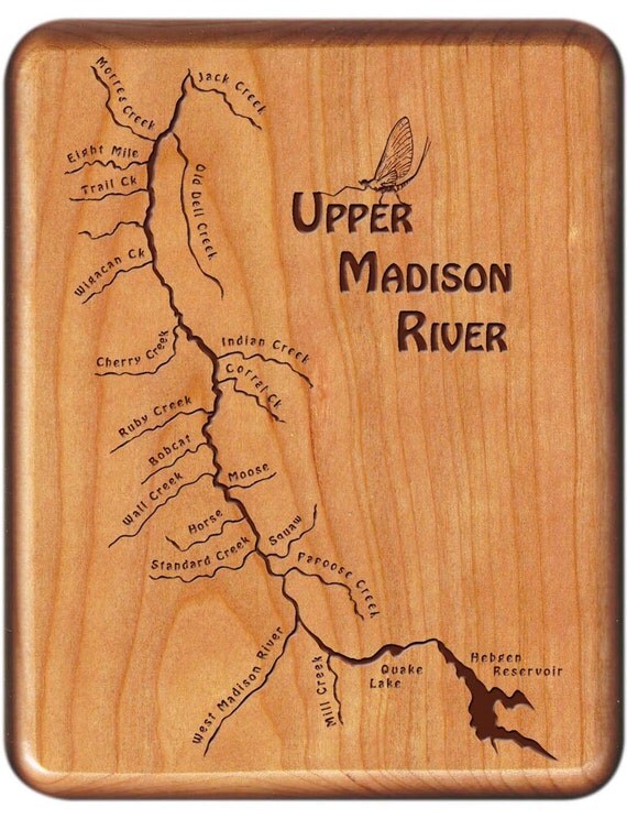 UPPER MADISON RIVER Map Fly Fishing Fly Box Custom Engraved