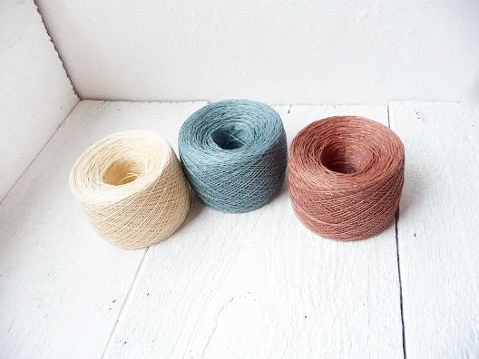 set of 3 balls laceweight linen yarn in cream metallic and