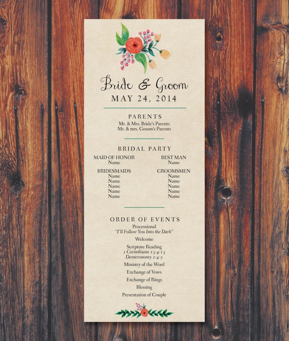 Rustic, Floral Wedding Program