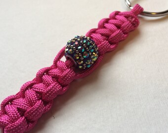 Pink and Beaded Paracord Keychain