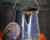 Items similar to Vintage Rustic Large Enamel Coffee Pot with Handle ...