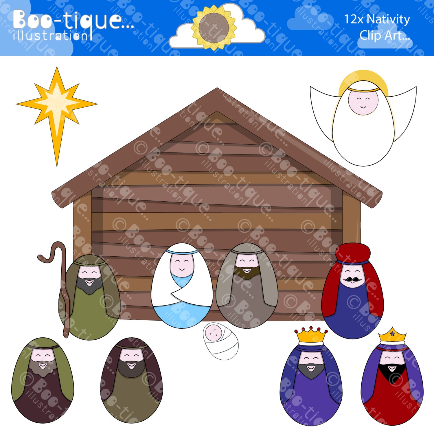 Nativity Digital Clipart. Nativity Clip Art for Instant download. Xmas ...