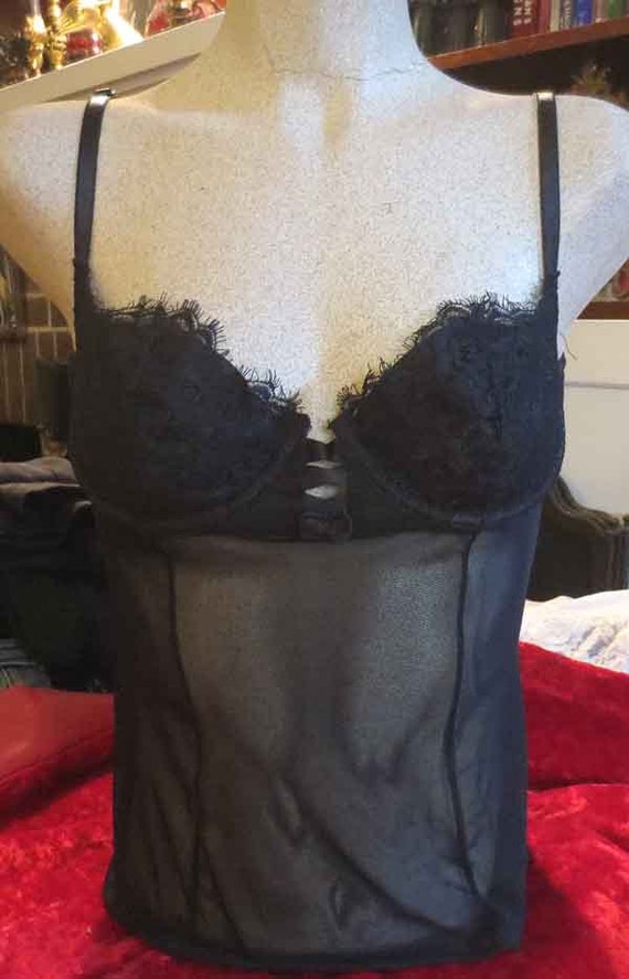 Vintage Black See Through Sheer Lace Camisole By Theblackcatcloset