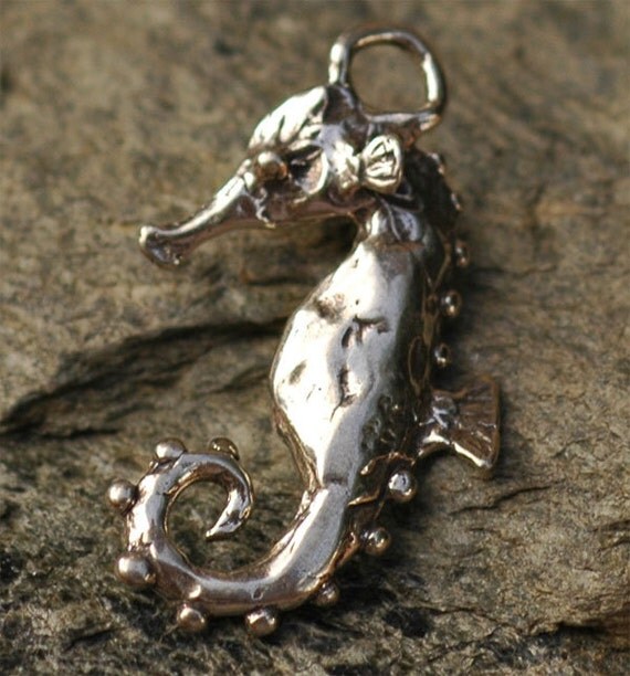 Rustic Seahorse Charm in Sterling Silver by cathydailey on Etsy