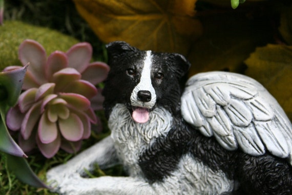 Border Collie Angel Statue Concrete Dog Memorial by PhenomeGNOME