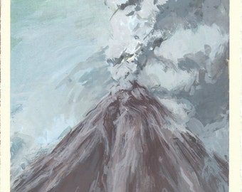Volcano watercolor | Etsy
