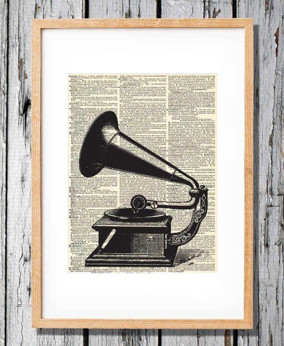 Vintage Gramophone Phonograph Art Print on Vintage Antique