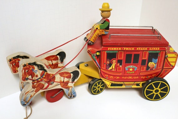 Vintage Fisher Price Stagecoach Pull Toy Gold Star Stage Lines