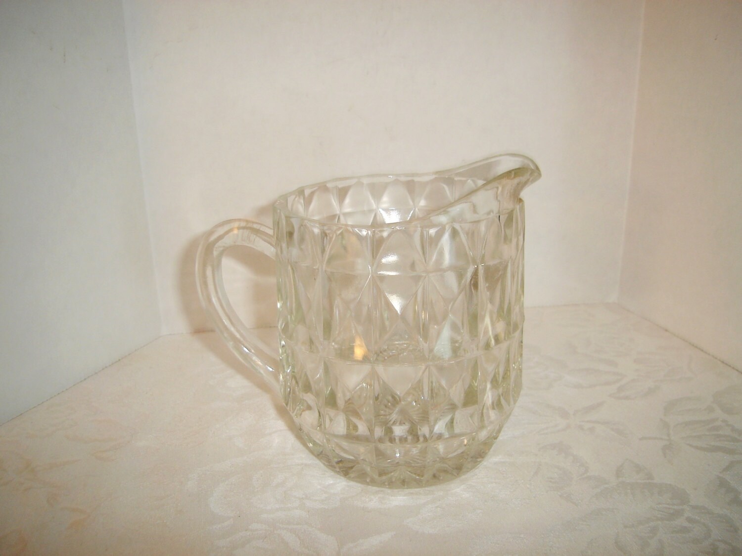 Vintage Clear Pressed Glass Pitcher w/Handle/ Home Decor/