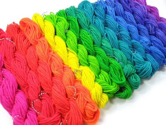 Neon Rainbow Yarn 15 colors hand-dyed 100% Targhee by Zauberzeug