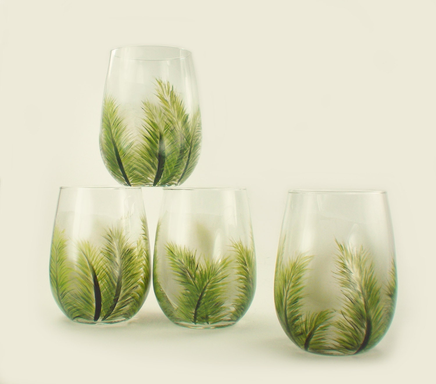 Hand Painted Stemless Wine Glasses Green by HandPaintedPetals