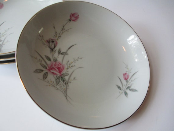 Vintage 60s Fine China Japan Golden Rose Pink Soup by thechinagirl