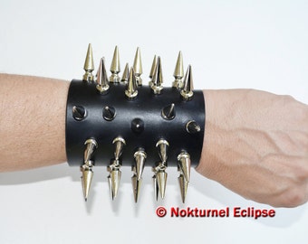 Pair Spiked Leather Cuffs w/ 1/2 Inch Spikes by NokturnelEclipse