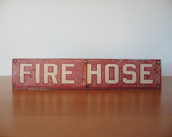 Vintage Fire Hose Sign Fireman Home Decor