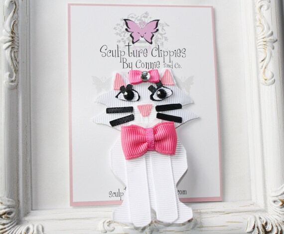 Items similar to White Cat Ribbon Sculpture Bow. Cat Sculpture Ribbon ...