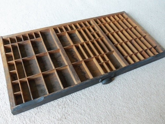 Antique Wood Printer's Tray Typeset Drawer 32 x 16 Shadow
