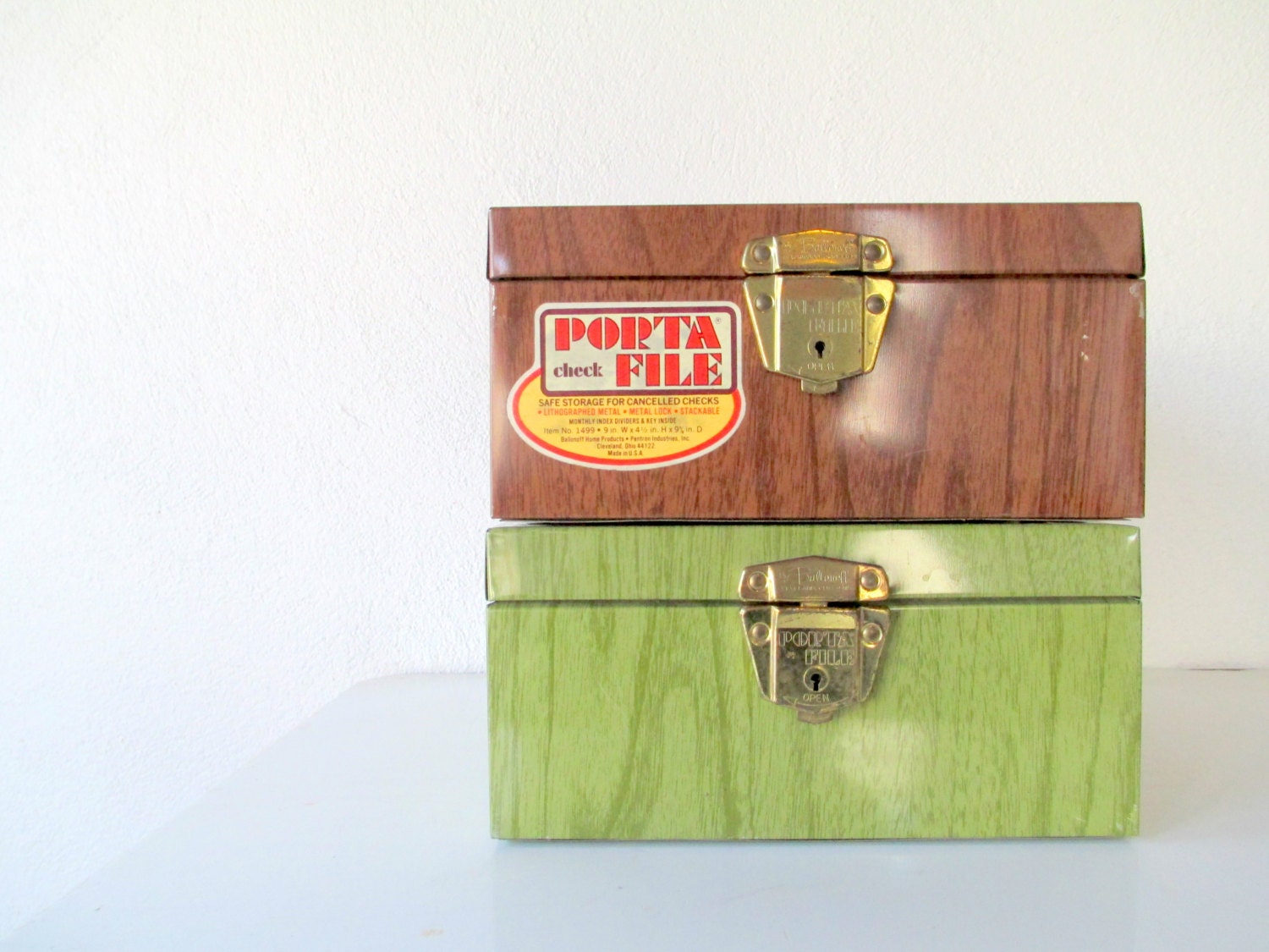 GREEN Portafile Metal Storage Box, Retro 1970s Office Woodgrain Storage ...