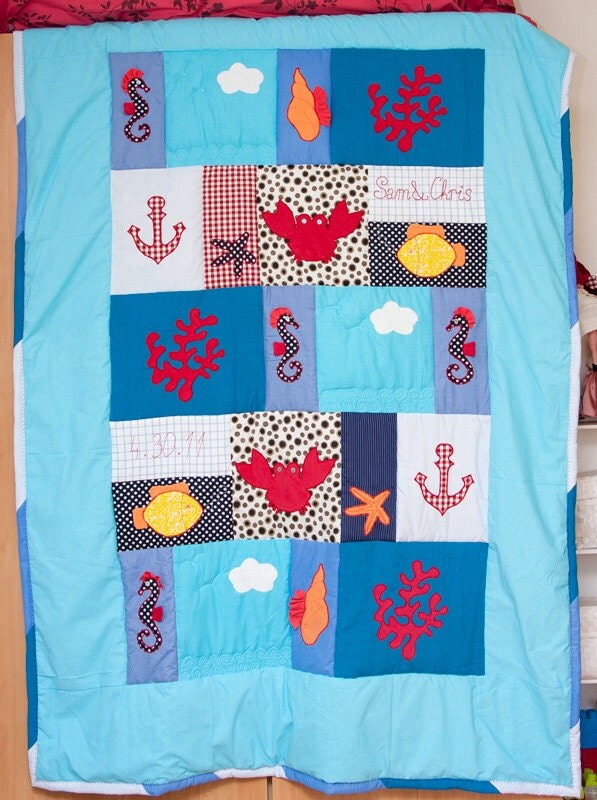 Nautical Patchwork Quilt Personalized Blanket by TheBesssCorner