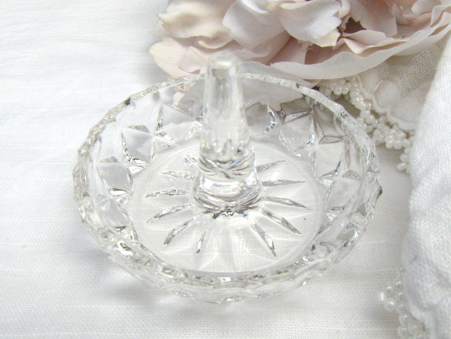 Vintage Ring Holder Crystal Glass Ring Dish by MyVintageAlcove
