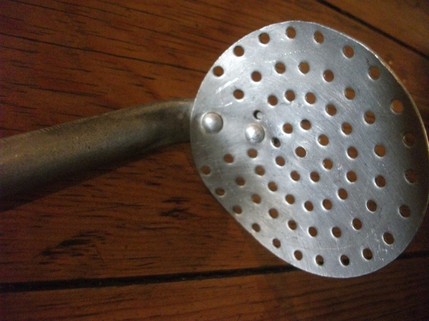 ANTIQUE ALUMINIUM STRAINER, 1940s , handmade, kitchen country chic ...