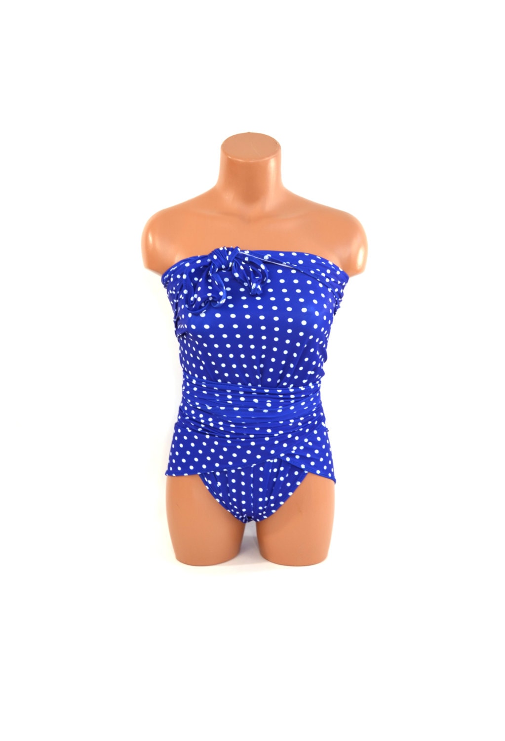 Medium Bathing Suit Royal Blue With White Polka Dots