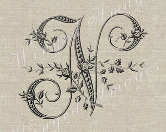 Antique French Monogram Letter F Instant Download by WingedImages