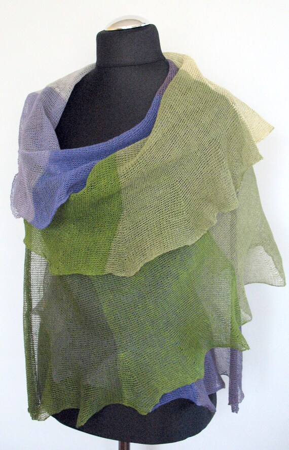 Natural Linen Scarf Shawl Wrap Green Moss Blue Purple Violet