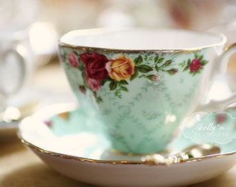 Tea Cup Photography Vintage Teacup Print Pink by kellynphotography