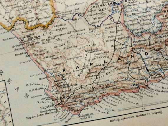 1890 Antique map of SOUTHERN AFRICA: South Africa Bostwana