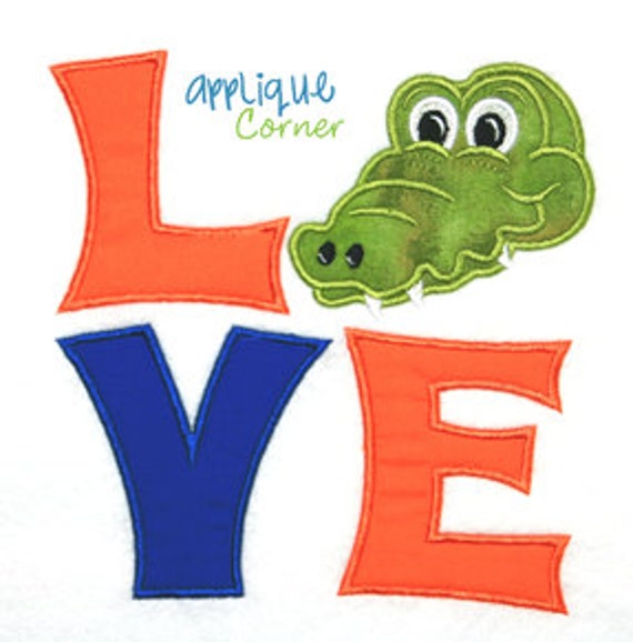 Gator LOVE applique digital design for embroidery machine by