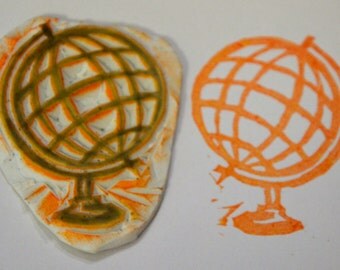 Globe rubber stamp | Etsy
