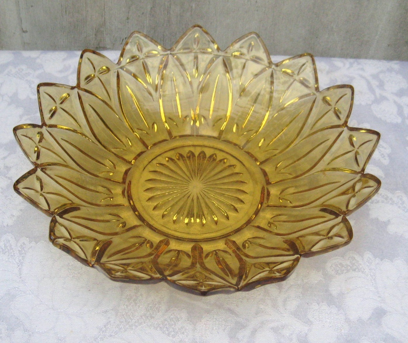 Amber pressed glass bowl, decorative, shallow bowl, large bowl, fruit ...