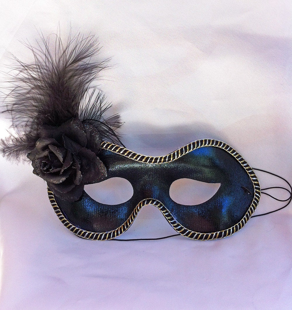 Black Fabric Eye Masquerade Mask with Gold and by DaraGallery