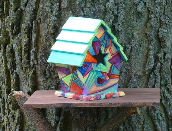 Abstract bird house Hand painted birdhouse OOAK birdhouse