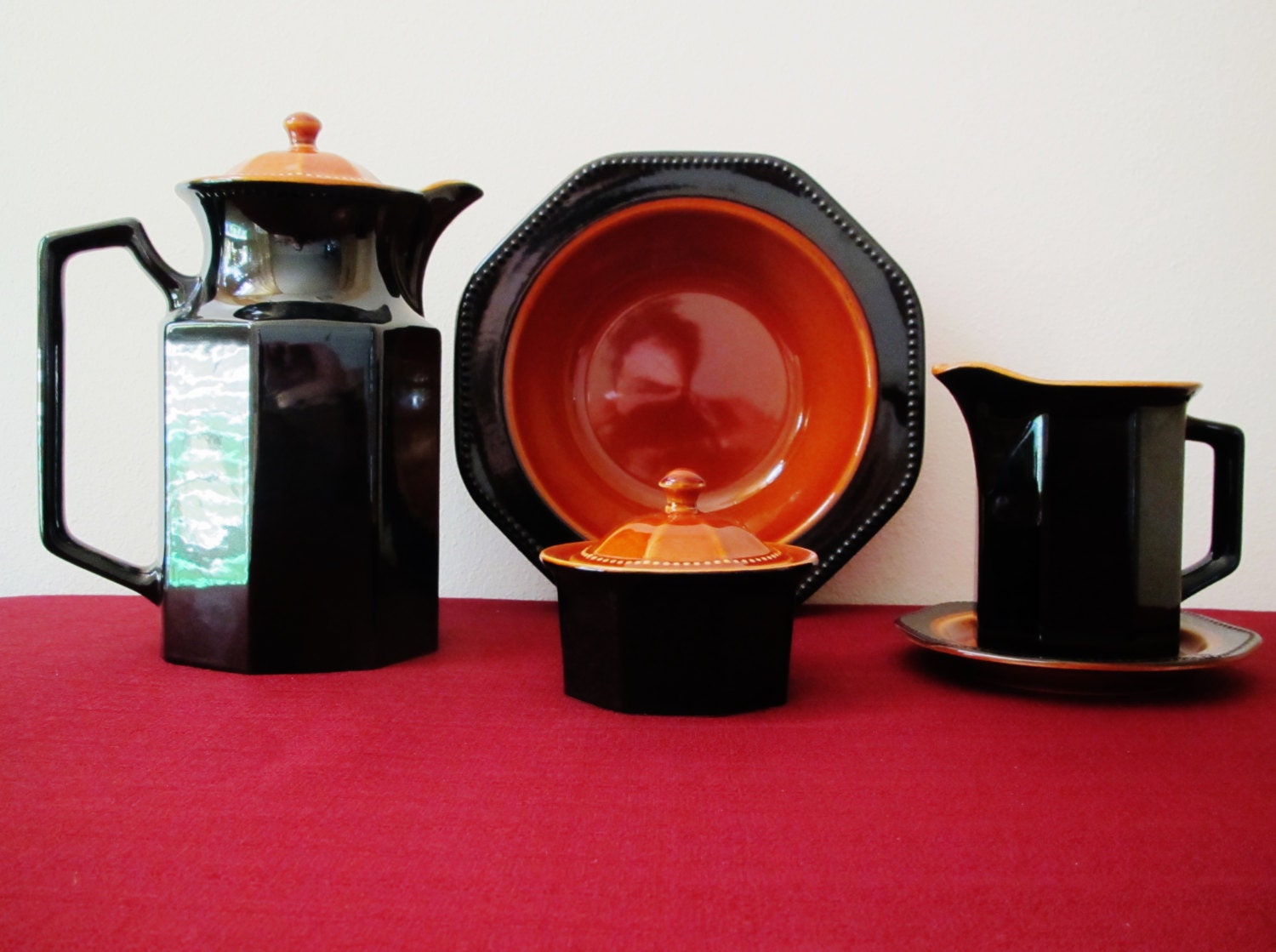 7 Piece Vintage Ceramic “Octagon Amber” by Ironstone Coffee/Tea Set ...