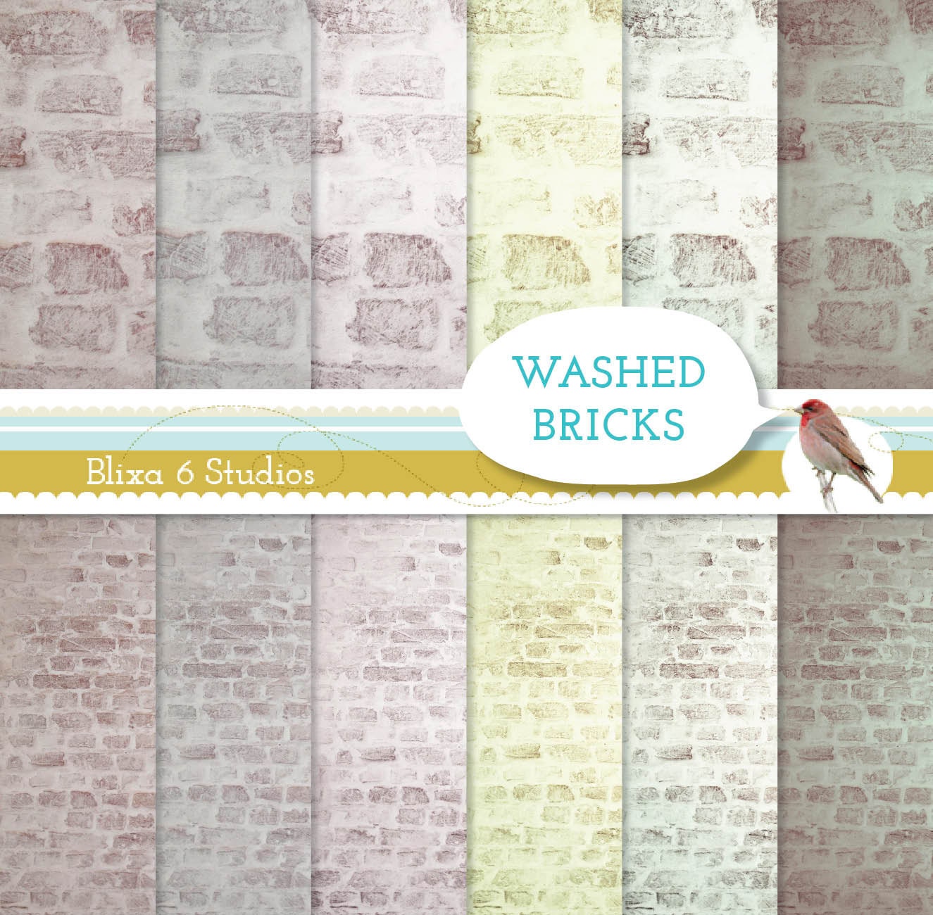 Distressed Brick Digital Papers Printable White Washed Brick