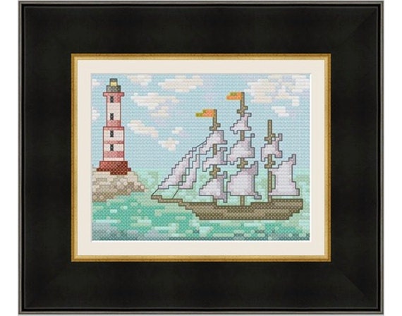 Counted Cross Stitch Pattern Ship Nautical Boat Sea