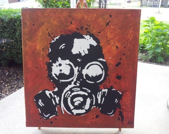 gallery wrapped abstract gas mask painting