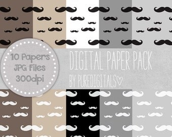 Mustache Digital Paper, Paper Pack, Digital Scrapbooking, Mustache ...