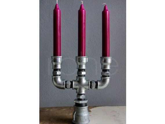 Items similar to Industrial 3 Candles Holder - Candlestick Iron and ...