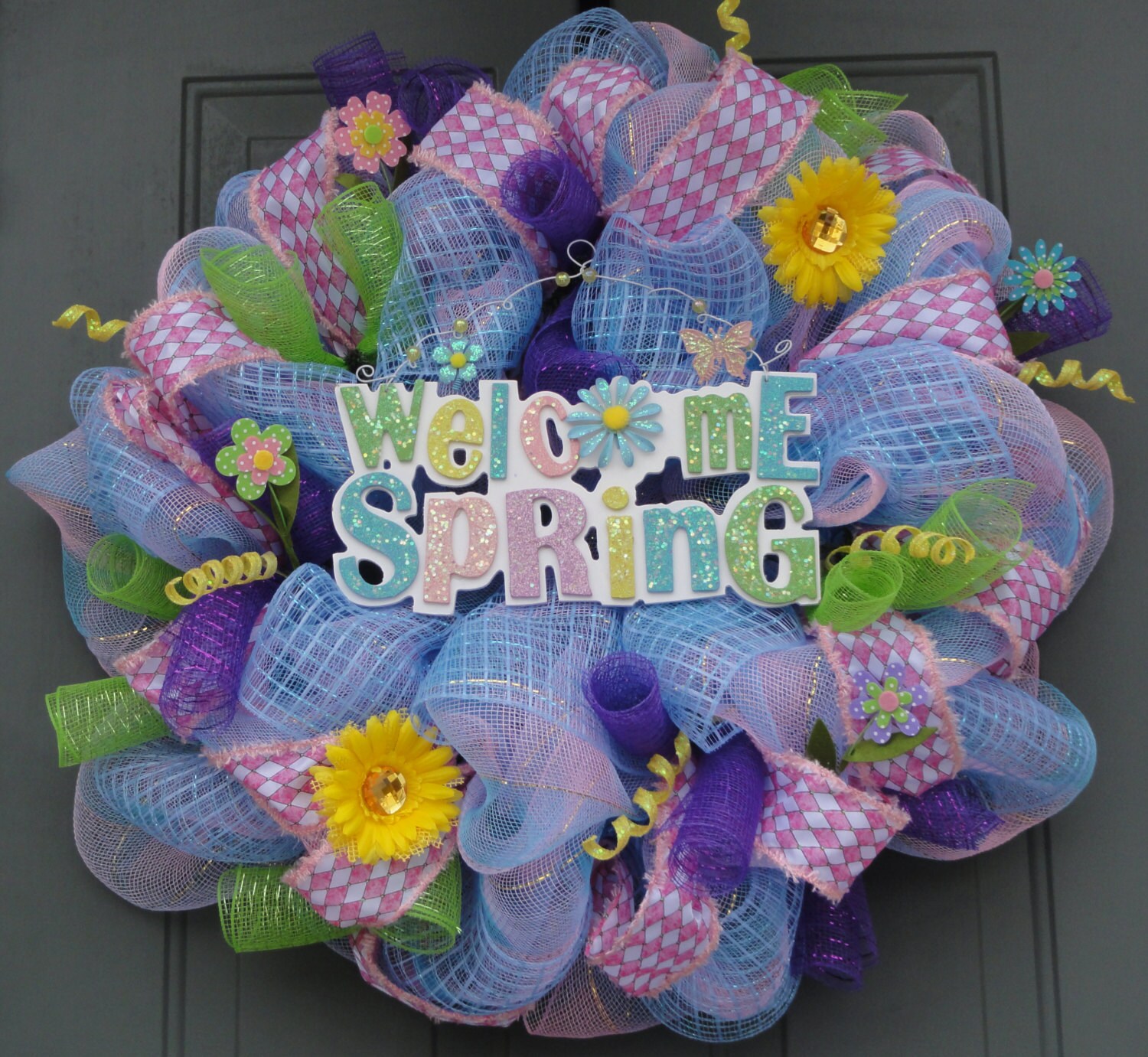 Spring Wreath Welcome Spring Wreath Easter Wreath Spring