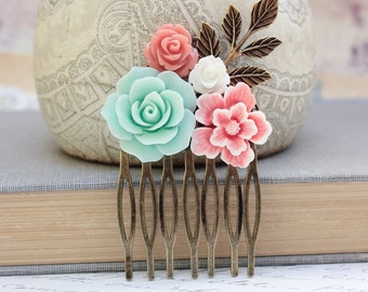 Bridal Hair Comb Big Cream Rose Comb Romantic by apocketofposies