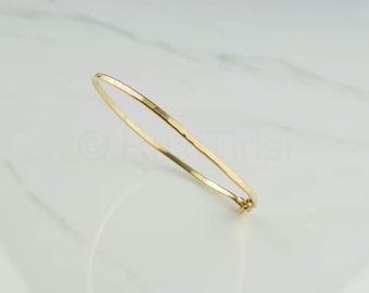 14K Gold Bangle, Textured Yellow Gold Bracelet, Stacked Bangle, Gold ...