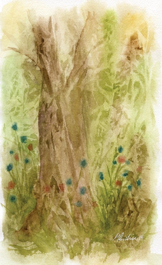Tree Trunk ORIGINAL WATERCOLOR 6.75 x 11 by WatercolorsByGen